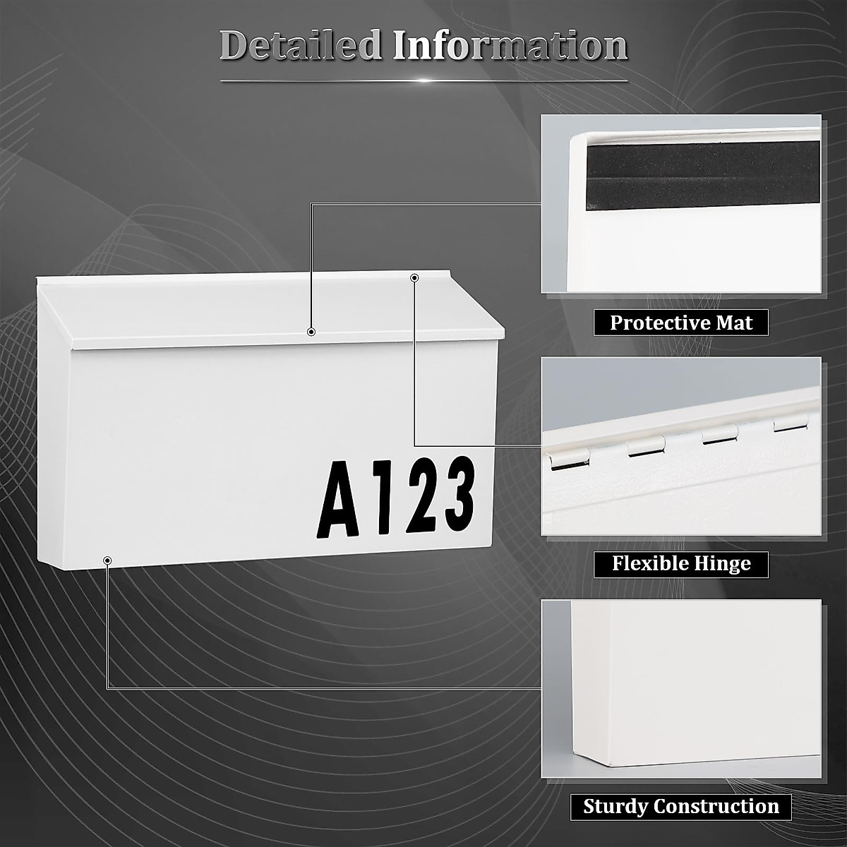 Dalmbox Wall-Mount Mailbox Large Mailbox for Post Rust-Proof Galvanized Steel Box for Outside or Townhouse Horizontal Style, White, 15.7” x 4.3” x 9.4”