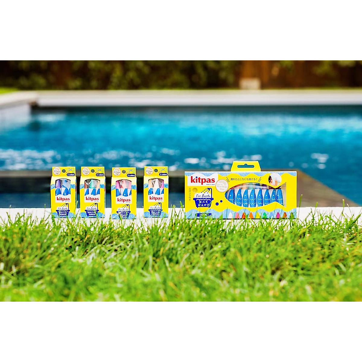 Kitpas English Label Bathtub Crayons 10 Colors with Sponge, For Kids Ages 3+, Bright Colors, Erasable with a Wet Sponge