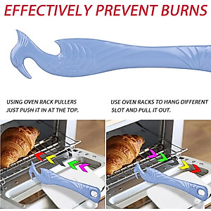 Oven Rack Push Pull Tool 2-Pack oven rack puller push pull stick tool(11 Inch), oven rack pullers with longer handle suitable for oven, toaster oven, air fryer, toaster oven (2, blue (colour))