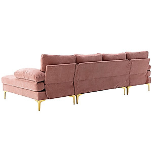 Homtique U Shaped Sectional Couch,Modern Large Modular Sectional Sofa for Living Room,Chenille Fabric Oversized Couch with Chaise Lounge and Golden Legs (Pink)