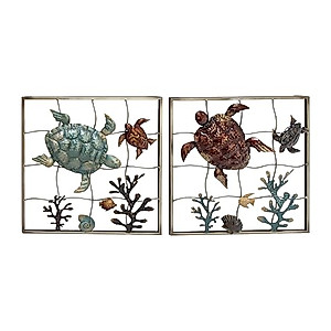 Deco 79 Metal Turtle Wall Decor, Set of 2 20"W, 20"H, Multi Colored