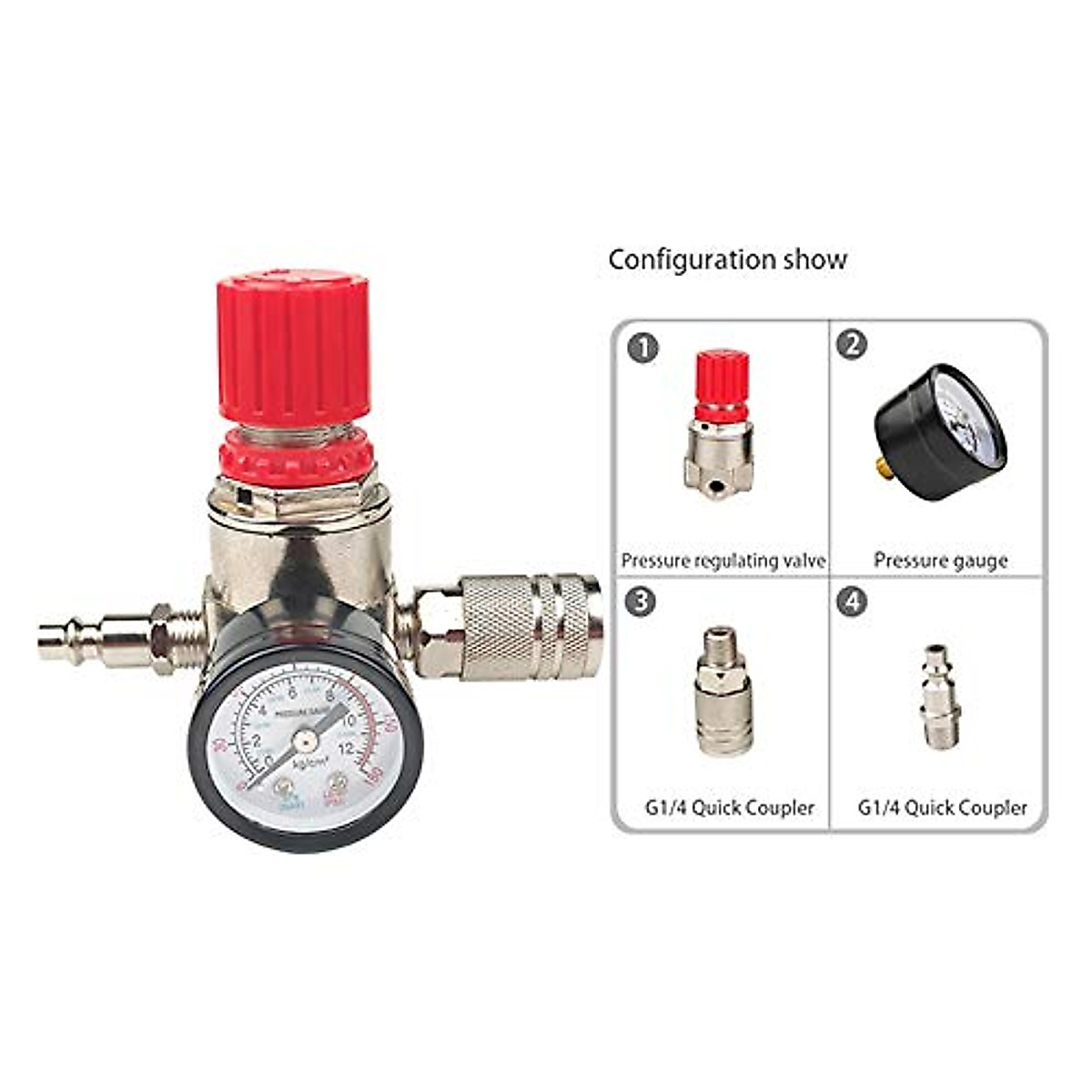 Air compressor pressure regulator 1/4" mini pressure gauge, double connection pressure regulator air compressor air pump accessories 180psi 12bar (three-way valve)