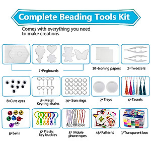 30,000 pcs Fuse Beads Kit 30 Colors 5MM for Kids, Including 10 Ironing Papers,48 Patterns, 7 Clear Pegboards, Tweezers, Perler Beads Compatible Kit