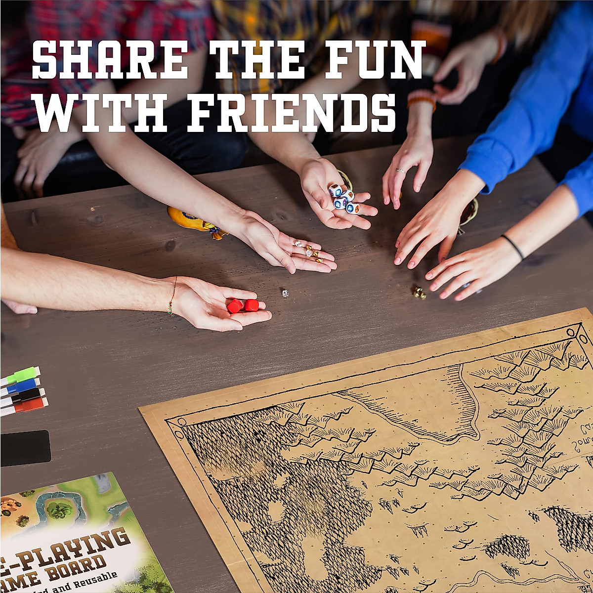 IMPRESA 27" x 23" Double Sided and Foldable Role Player Game Battle Grid Game Mat - for Dungeons and Dragons and Other RPGs - Double Sided - Includes Markers and Eraser