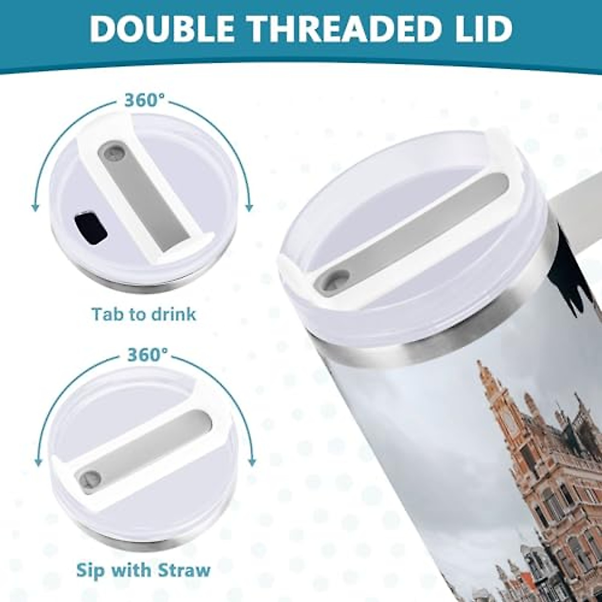 ODAWA Amsterdam Roses Street Insulated Coffee Tumbler with Lid and Straw Thermal Cups for Hot and Cold Drinks 40 Oz Stainless Steel Coffee Mug