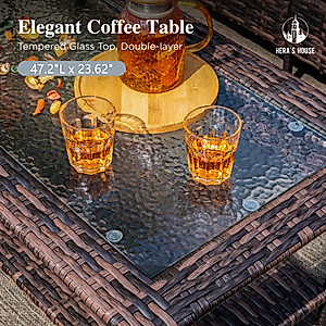 HERA'S HOUSE High Back Swivel Patio Furniture Sets 6 Pieces, Oversized Outdoor Wicker Sectional Conversation Set for Garden Backyard, Navy Blue