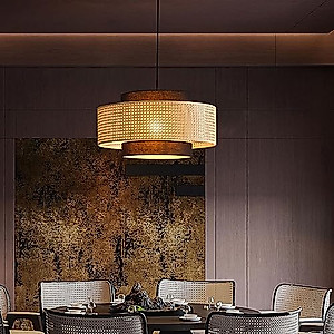 DZQWLL Rattan Pendant Light, Boho Ceiling Light Fixtures with Woven Basket Wicker Shade, Bamboo Light Fixture, Rattan Hanging Lamp Chandelier for Kitchen Living Room Dining Room Bedroom