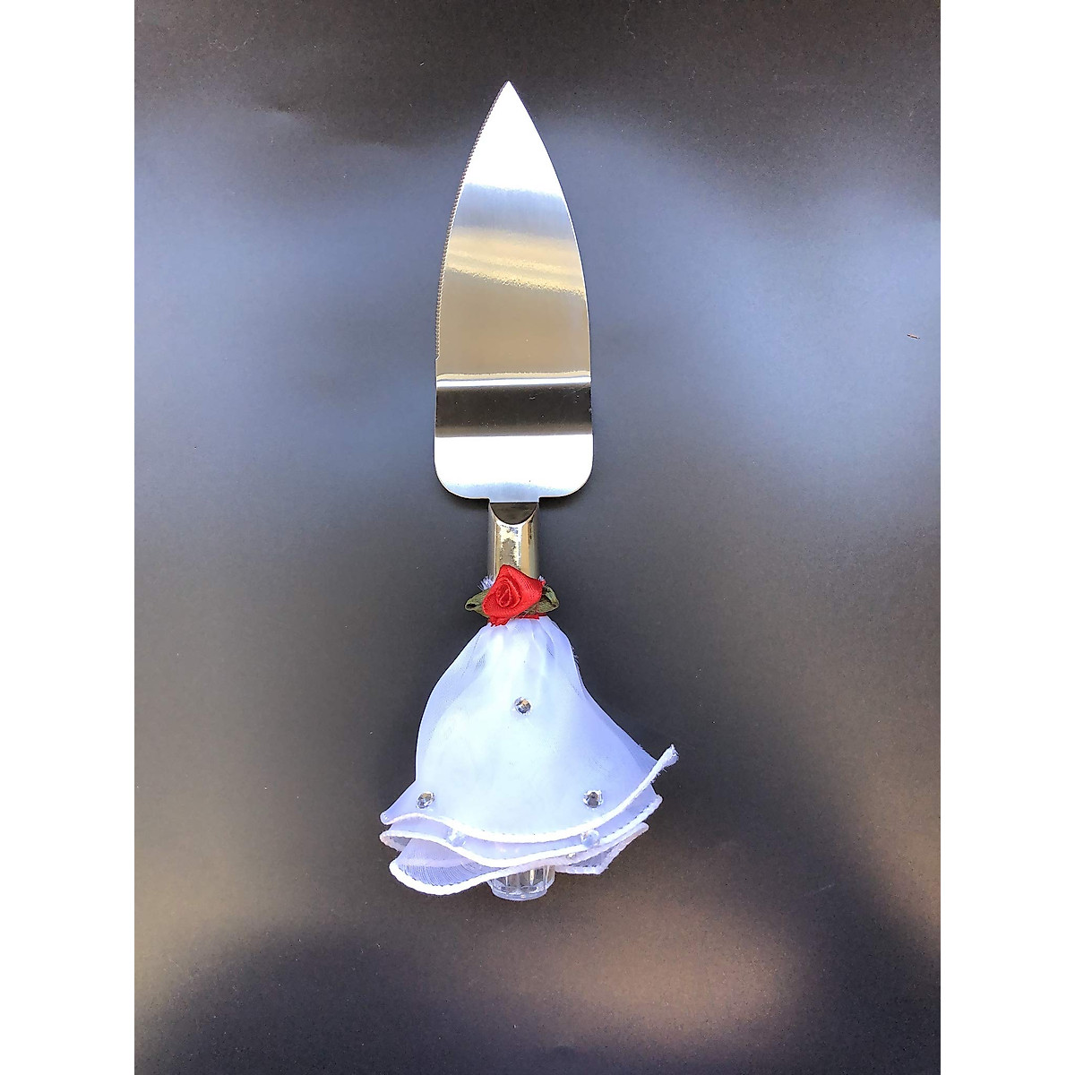 Abbie Home Wedding Anniversary Cake Knife and Server Set - Silk Bow Tie and Red Rose Rhinestone Lace Decoration (Cake Knife&Server Set)