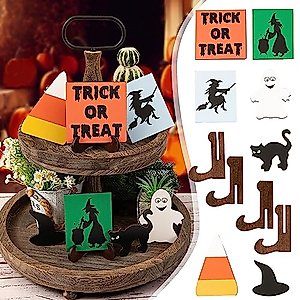Halloween Tiered Tray Decors Set for Office Tiered Tray Items Wood Sign Wooden Signs Mini Signs Tabletop Signs Tier Tray Decor Bathroom Wooden Decorations