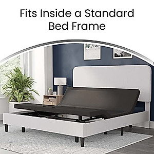 Flash Furniture Selene Adjustable Bed Base-Black Anti-Skid Upholstery-Height Adjustable Legs-Programmable Wireless Remote-Independent Head/Foot Incline-King