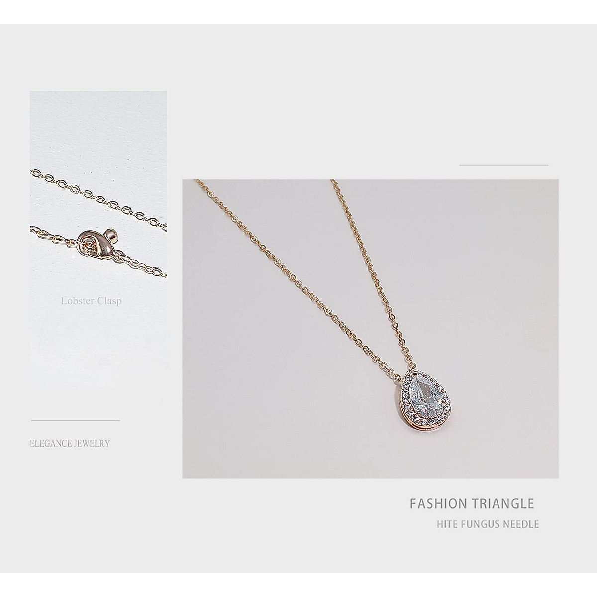 UDYLGOON Zirconia Teardrop Necklace Earrings Bracelet Jewelry Set for Bride Bridesmaid Wedding Party Prom (Rose Gold)