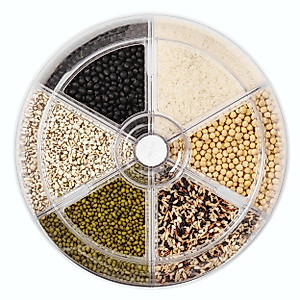 ZEEMBU Grain and Rice Dispenser, 8 Quarts Rotating 360° Kitchen Dry Food Storage Container with 6 Compartments, Easy Disassembly for Cleaning, Compact Design