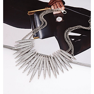 MOLOCH Sparkling Druzy Leaf Choker Necklace Fashion Gold-Tone Collar Necklace Bib Statement Chunky Tribal Necklace Woman Jewelry (silver)