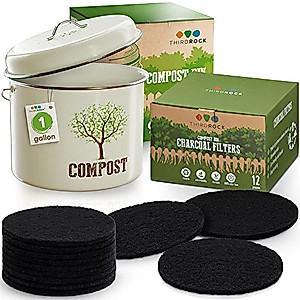 Third Rock - 1.0 Gallon Modern Kitchen Compost Bin - Beige - with 3 Years Supply of Charcoal Filter Replacements