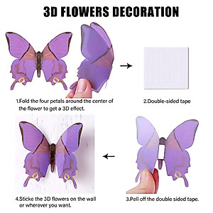 48 PCS Removable 3D Butterfly Wall Stickers Decals DIY Wall Art Decor Home Wall Decoration Sticker Mural for Kids Girls Children Bedroom Living Room Background Nursery (Purple)