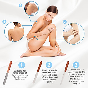 V+trys 3 PCS Stainless Steel Wax Spatulas, Straight Metal Spatulas Applicator Sticks, Reusable Wax Spatulas Applicator Body Waxing Sticks with Wooden Handle for Body Hair Eyebrow Removal