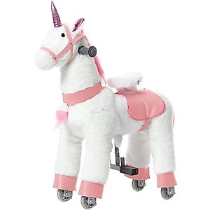 JoJoPooNy Ride on Unicorn Toys for Girls, Ride on Horse Riding Pony for Children 3-6 Years Old, Rideable Plush Walking Horse Animal with Wheels
