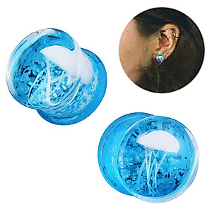 Stuppendux 2 Style Color Ocean Jellyfish Glass Double Flared Ear Plugs Tunnels Expander Stretching Kit Gauge for women men 0g(8mm)