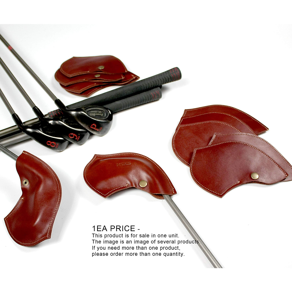 moriskorea Golf Club Head Cover (11pcs) Custom Initial Wedge Iron Protective Cowhide Full Grain Vegetable Leather Fit All Brands Titleist, Callaway, Ping, Taylormade, Cobra Etc. 1 Set. (Black)