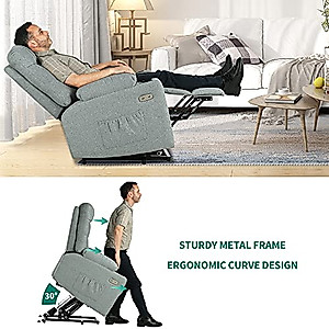 YITAHOME Electric Power Lift Recliner Chair for Elderly, Fabric Recliner Chair with Massage and Heat, Spacious Seat, USB Ports, Cup Holders, Side Pockets, Remote Control (Grey)
