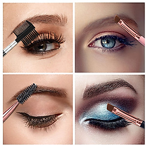 Duo Eyebrow Brush, Eyebrow Brush Eyelash Comb and Eyebrow brush, Professional Angled Eye Brow Brush and Spoolie Brush Set. (Black+Black)