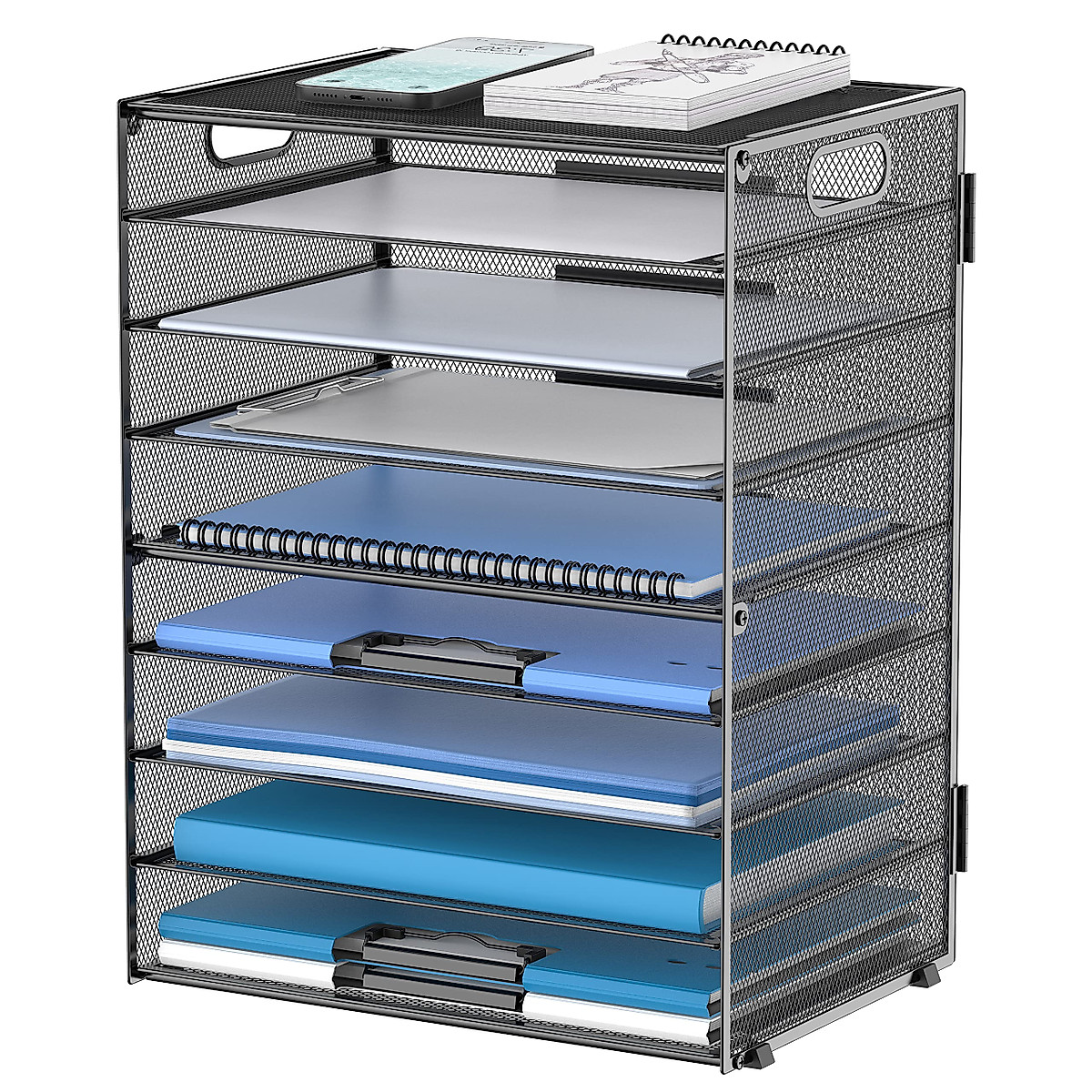 DALTACK 9-Tier Paper Letter Tray Desk Organizer with Handles, Mesh File Holder Organization, Paper Sorter Desk Organizer for Office Home School, Black