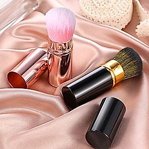 2 Pieces Retractable Kabuki Makeup Brushes Blush Powder Brush Small Travel Makeup Brushes with Cover Makeup Tool for Loose Powder Cream or Liquid Cosmetics (Black, Pink)