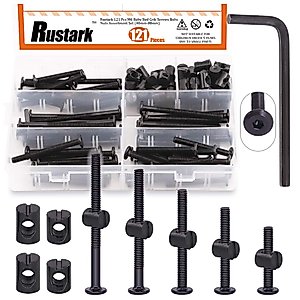 Rustark 121 Pcs Baby Bed Crib Screws Bolts Nuts Assortment Set M6 Hex Socket Head Cap Screws, Barrel Bolt Nuts Hardware Replacement Kit for Furniture Cots Beds Crib and Chairs (40mm-80mm)