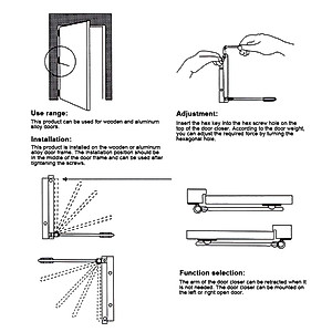 HWMATE Automatic Adjustable Light Duty Spring Door Closer for Residential Household & Hotel Easy Installation White