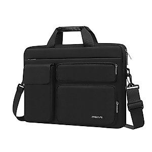 MOSISO Laptop Shoulder Bag Compatible with MacBook Air/Pro,13-13.3 inch Notebook,Compatible with MacBook Pro 14 inch M4 M3 M2 M1 with 2 Raised&1 Flapover&1 Horizontal Pocket&Handle&Belt, Black