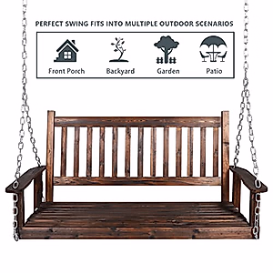 MUPATER Outdoor Patio Hanging Wooden Porch Swing 5FT with Chains, 3-Person Heavy Duty Swing Bench for Garden and Backyard, Rustic