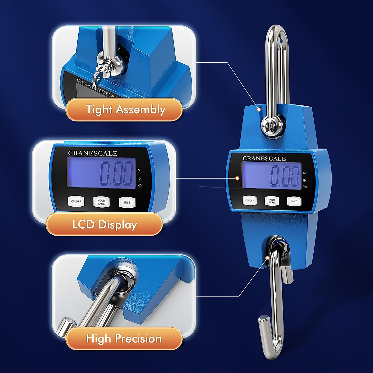 660lb Digital Hanging Weight Scale with Cast Aluminum Case,300Kg Mini Crane Scale Handheld with Metal Hooks for Luggage,Package,Fishing,Hoyer Lift (Blue)