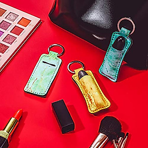 Blulu 10 Pieces Chapstick Holder Keychains Clip-on Chapstick Sleeve Pouch Lipstick Holder Keychain Lip Balm Holder Key Chain with Marble Pattern for Travel Accessories, 10 Colors