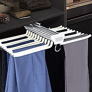 Pull Out Trousers Rack, 22 Arms Beige Steel Pull Out Pants Rack Pants Hanger Bar Clothes Organizers for Closet for Space Saving and Storage, Max Load: 33lbs, 23.4x18x5.7 Inch