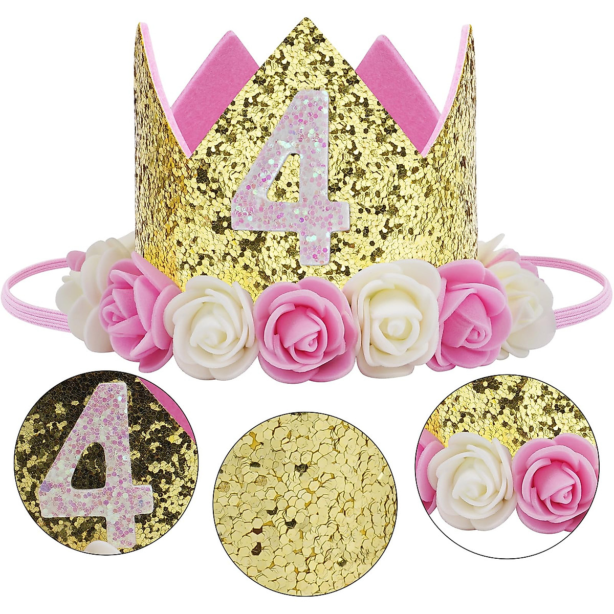 Baby Birthday Crown, Birthday Party Hat for 4 Years Girls Boys Unisex Tiara Photo Props Decorations Birthday Gifts