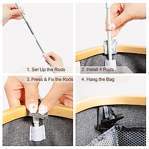 FairyHaus Laundry Basket with Lid, Freestanding Large Laundry Hamper with Lid, Removable Bag & Support Rods, Collapsible Dirty Clothes Hampers for Laundry with Easy Carry Bamboo Handles, Tall, Grey