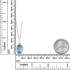 Gem Stone King 925 Sterling Silver Blue Topaz Pendant Necklace For Women | 7.00 Cttw | Gemstone Birthstone | 14X10MM Oval Shape | With 18 Inch Silver Chain