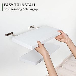 Marsmiles White Floating Shelves, 17 Inch Wall Shelf Set of 3, Rustic Wood Shelves for Wall Storage, Wall Mounted Wooden Display Shelf for Bathroom Bedroom Kitchen Garage, Washed White