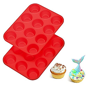 CAKETIME Silicone Muffin Pan, 12-Cup Cupcake Pan for Baking Muffin, Cake, Fat Bomb, 2-Pack Nonstick BPA Free