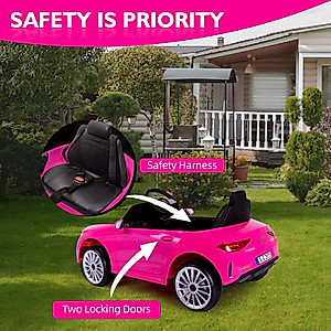 Bopilon Kids Electric Ride on Car with Remote Control, 12V Licensed Mercedes Benz Kids Car Battery Powered Electric Vehicles Toy Car, Adjustable Speed, Safety Belt, Music&LED Lights(Pink)