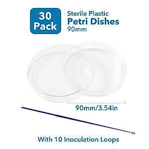 Estresen 30 PCS 90mm Plastic Petri Dish with Lids, Sterile with 10PCS 10uL Inoculation Loops