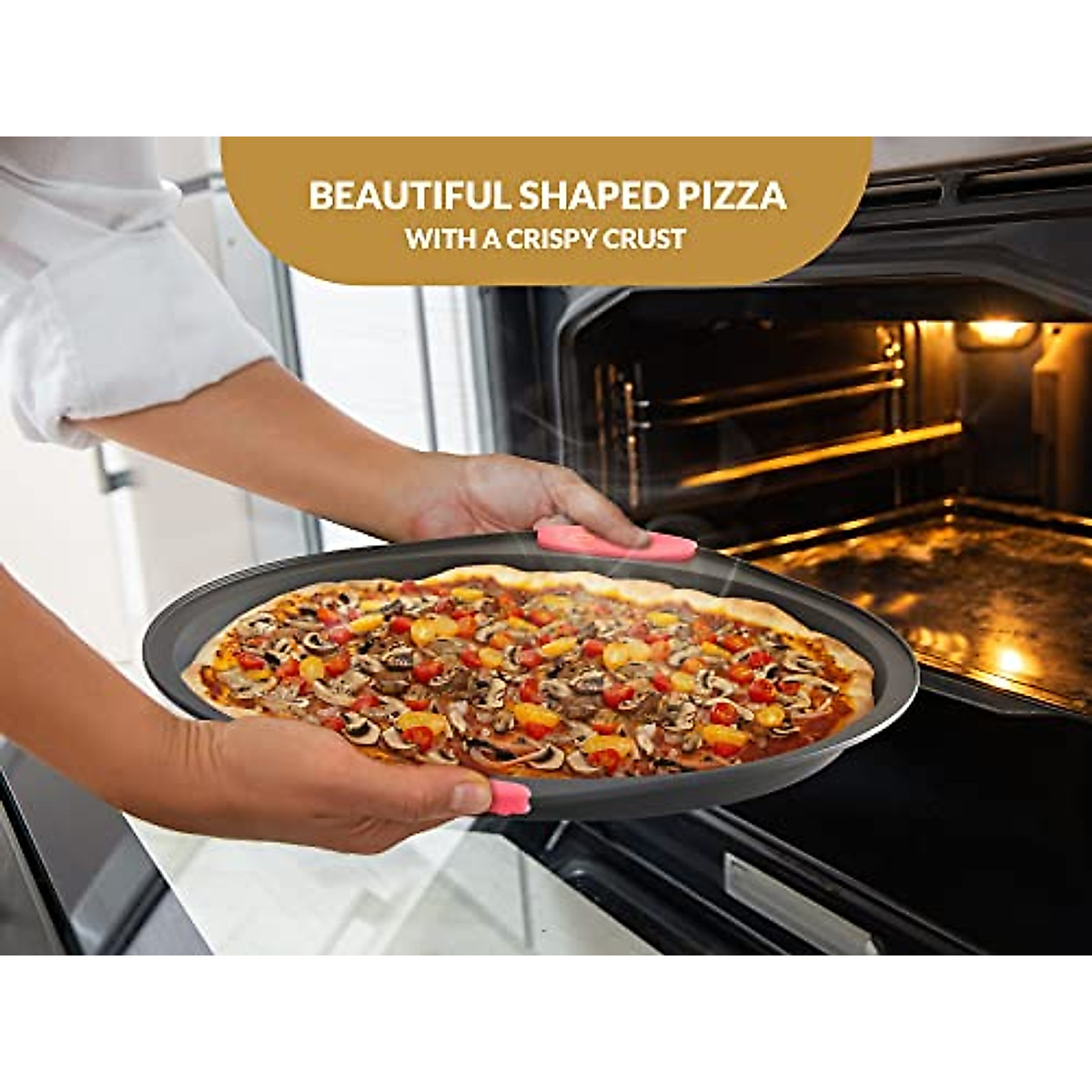 Bella Cooks Pizza Pan for Oven (Set of 2 Pizza Pans) 15″ Pizza Pan with Holes - Non-Stick & Dishwasher Safe - Pizza Tray for Oven - Incl. Pizza Cu