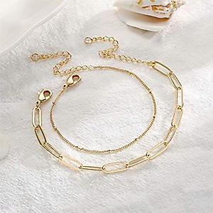 Turandoss Gold Bracelets for Women, 14K Gold Filled Layering Oval Chain Bracelet Cute Gold Layered Beads Chain Gold Bracelets for Women Jewelry(Oval Chain & Beads Chain)