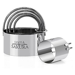 Linda Sakura LINDA SAKURA Biscuit Cutter Set (5 PiecesSet), Round Cookie Cutters with Handle, Professional Baking Dough Tools, Silver