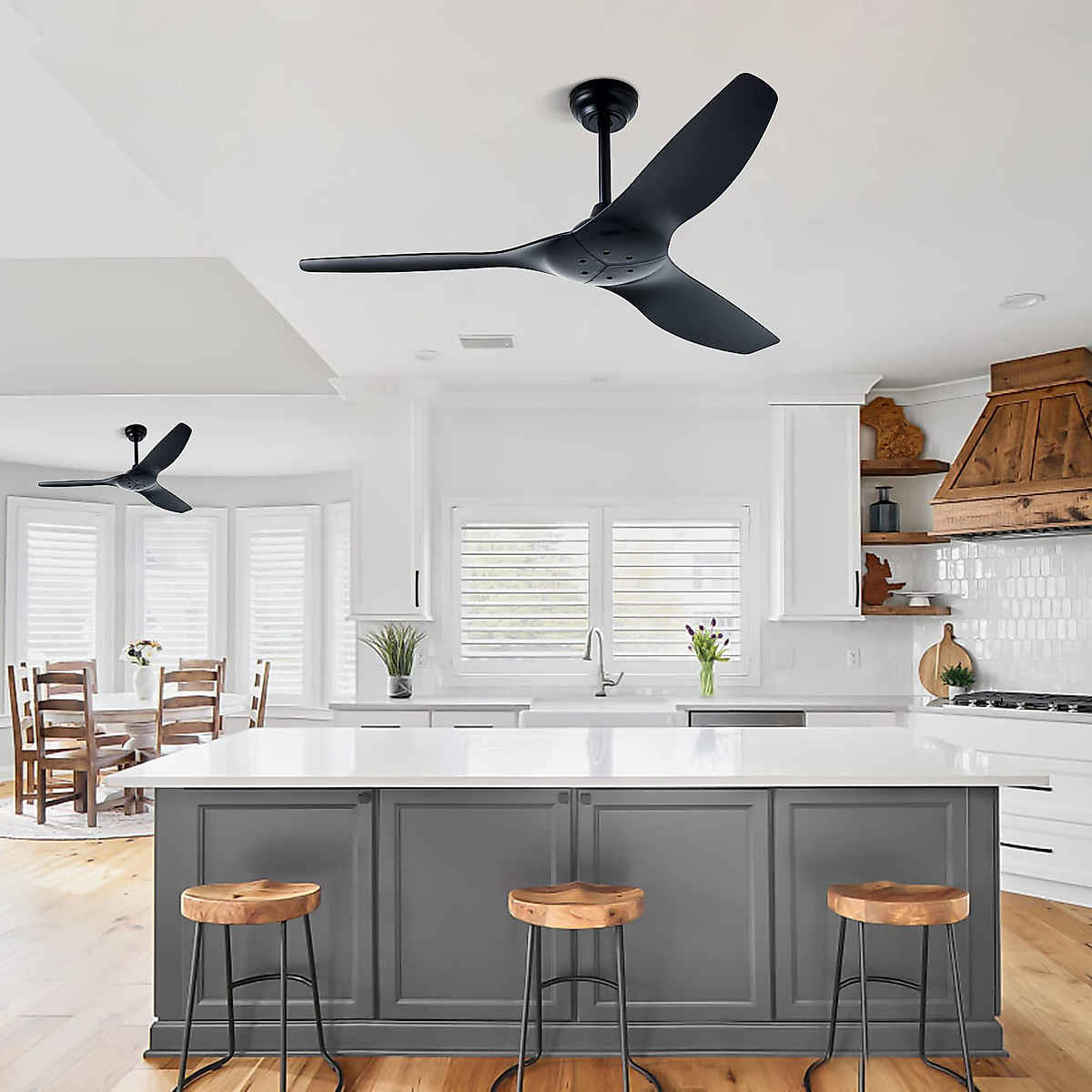 HUMHOLD 52" Ceiling Fan no Lights with Remote, Reversible DC Motor 6-Speed Ceiling Fan, 3 Blades Black Ceiling Fan without Light, Modern Propeller Ceiling Fans for Bedroom, Living Room