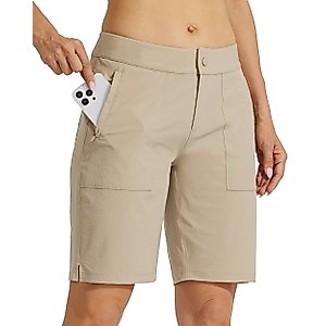 Willit Women's Golf Hiking Shorts 9" Quick Dry Athletic Long Summer Shorts Pockets Water Resistant Khaki 8