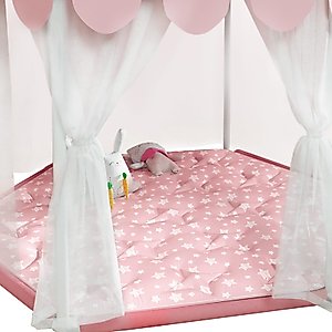 Hexagon Mat Princess Tent Rug, Plush Soft Playpen Mat Fitted for Monobeach Princess Castle, Non Slip Pink Star Nursery Rug for Baby Girl Room Decor, 55" L x 47" W