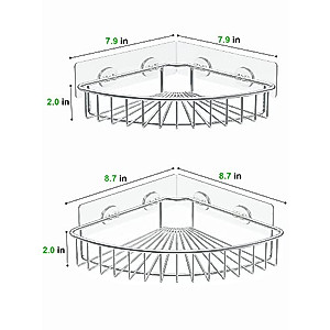 SMARTAKE 2-Pack Corner Shower Caddy, SUS304 Stainless Steel, Wall Mounted Bathroom Shelf with Adhesive, Storage Organizer for Toilet, Dorm and Kitchen (Silver)