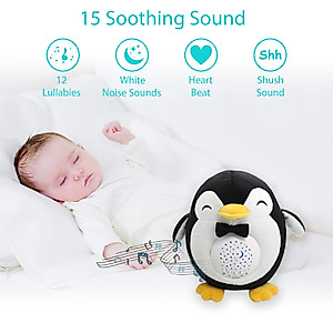 Baby Sleep Soother Penguin, White Noise Machine, Crib Toy with Cry Activated Sensor, Unique Baby Girl Gifts & Baby Boy Gifts, Woodland Baby Shower Gifts, Portable Sleep Aid Night Light