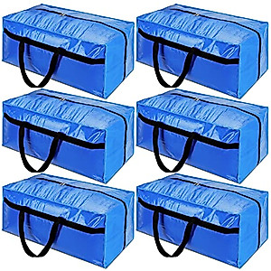 Fixwal Heavy Duty Extra Large Moving Bags Storage Bags Totes with Backpack Straps Strong Handles & Zippers Clothes Moving Supplies Packing Bags for Space Saving (Blue 6 Pack)